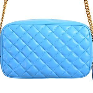 Versace | Bags | Versace Womens Blue Quilted Leather Medium Camera Bag ...